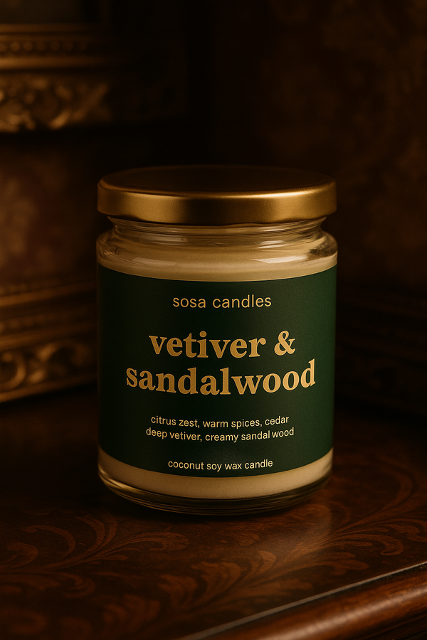 Vetiver & Sandalwood Candle | Luxury Soy Wax | Earthy, Grounding Scent ...